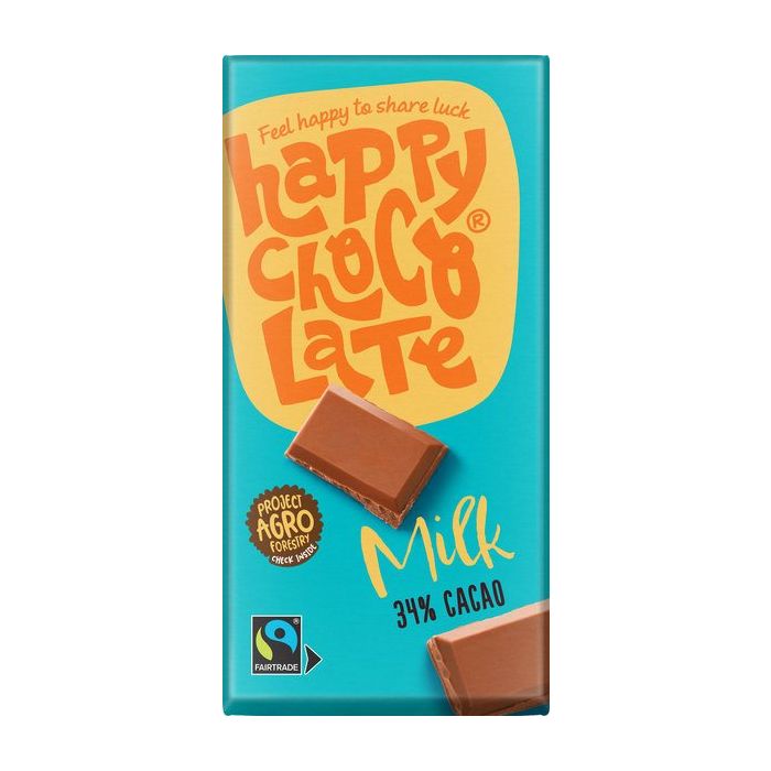 Happy Chocolate Organic Fairtrade Milk Chocolate 34% Cacao 200g